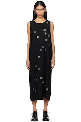 Y's: Black Sleeve Less Midi Dress | SSENSE