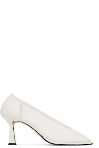 Off-White Poppy Rounded Toe Heels by RECTO on Sale