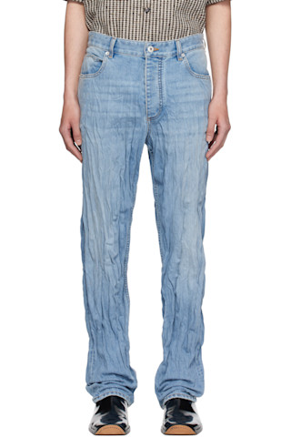 Bottega Veneta: Blue Crushed Jeans | SSENSE