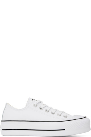 Converse: White Chuck Taylor All Star Platform Leather Sneakers | SSENSE