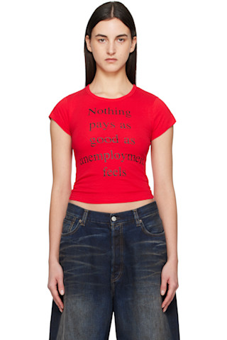 Praying: Red 'Nothing Pays' Baby T-Shirt | SSENSE