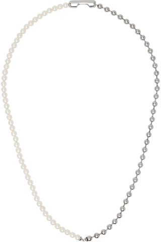AMBUSH: Silver Pearl Ball Chain Necklace | SSENSE Canada