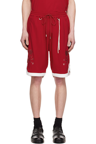 MASTERMIND WORLD: Red Basket Shorts | SSENSE