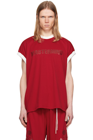 Red Boxy Fit Sequin Sleeveless Tank Top by MASTERMIND WORLD on Sale