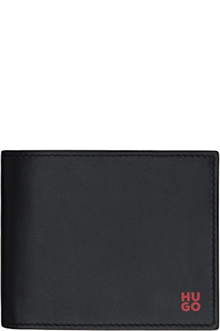 Hugo: Black Leather Stacked Logo Wallet | SSENSE