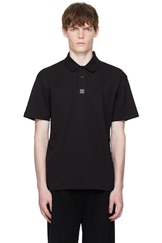 Hugo: Black Interlock-Cotton Stacked Logo Polo | SSENSE