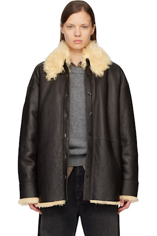 Acne Studios: Brown Shearling Shirt Jacket | SSENSE