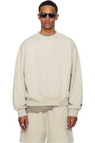 Fear of God ESSENTIALS: Beige Classic Fit Fleece Crewneck Sweatshirt ...