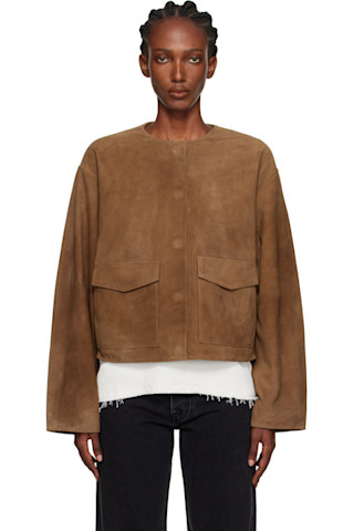 Tan Utility Cocoon Suede Jacket by St. Agni on Sale