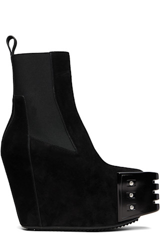 Rick Owens: Black Grilled Wedge Beatle Suede Chelsea Boots | SSENSE