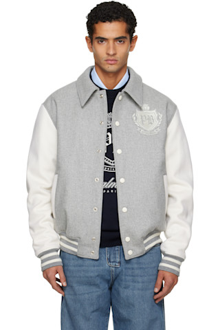 Gray Bicolor Wool Varsity Bomber Jacket by BALMAIN on Sale