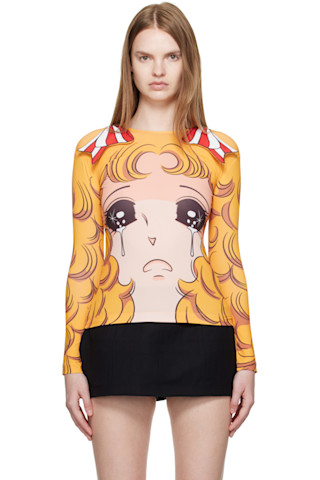 Yellow Ribbon Jersey Crying Girl T-shirt by Pushbutton on Sale