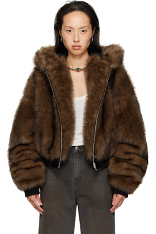 Brown Yeti Outlaw Faux-Fur Jacket by LU'U DAN on Sale