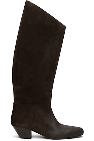 Brown Goccio Reversed Leather Tall Boots by Marsèll on Sale