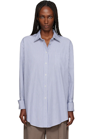 The Row: White & Blue Ment Shirt | SSENSE Canada