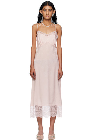 Simone Rocha: Pink Deep Lace Trim Slip Midi Dress | SSENSE