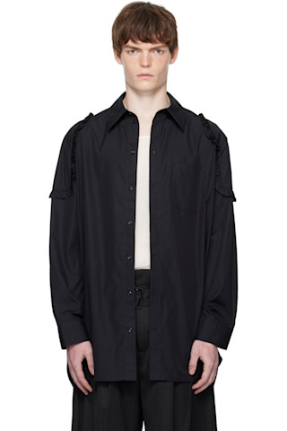 Simone Rocha: Black Ruffle Shoulder Patch Tunic Shirt | SSENSE