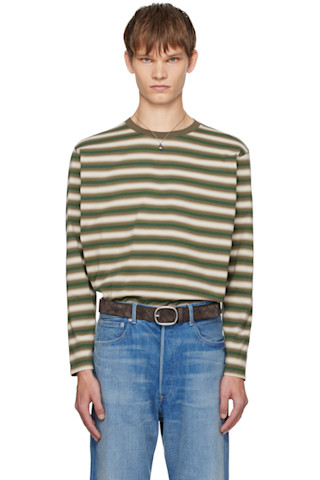 AURALEE: 브라운 & 그린 그라데이션 스트라이프 저지 L/S 티셔츠 | SSENSE 대한민국