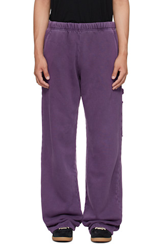 Purple Heavyweight Utility Puddle Sweatpants by Les Tien on Sale