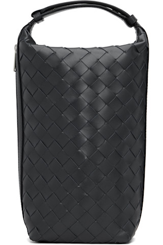 Bottega Veneta: Navy Intrecciato Vertical Wallace Pouch | SSENSE