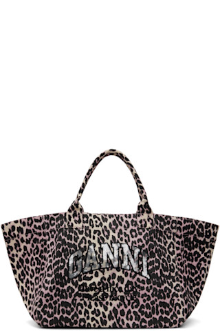 GANNI: Pink Leopard Sequin XXL Tote | SSENSE