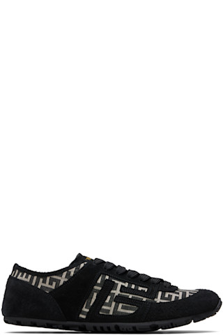 BALMAIN: Black Racer 45 Monogram Jacquard Sneakers | SSENSE Canada