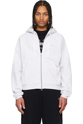 Dime: Gray Cursive Small Logo Zip Hoodie | SSENSE UK