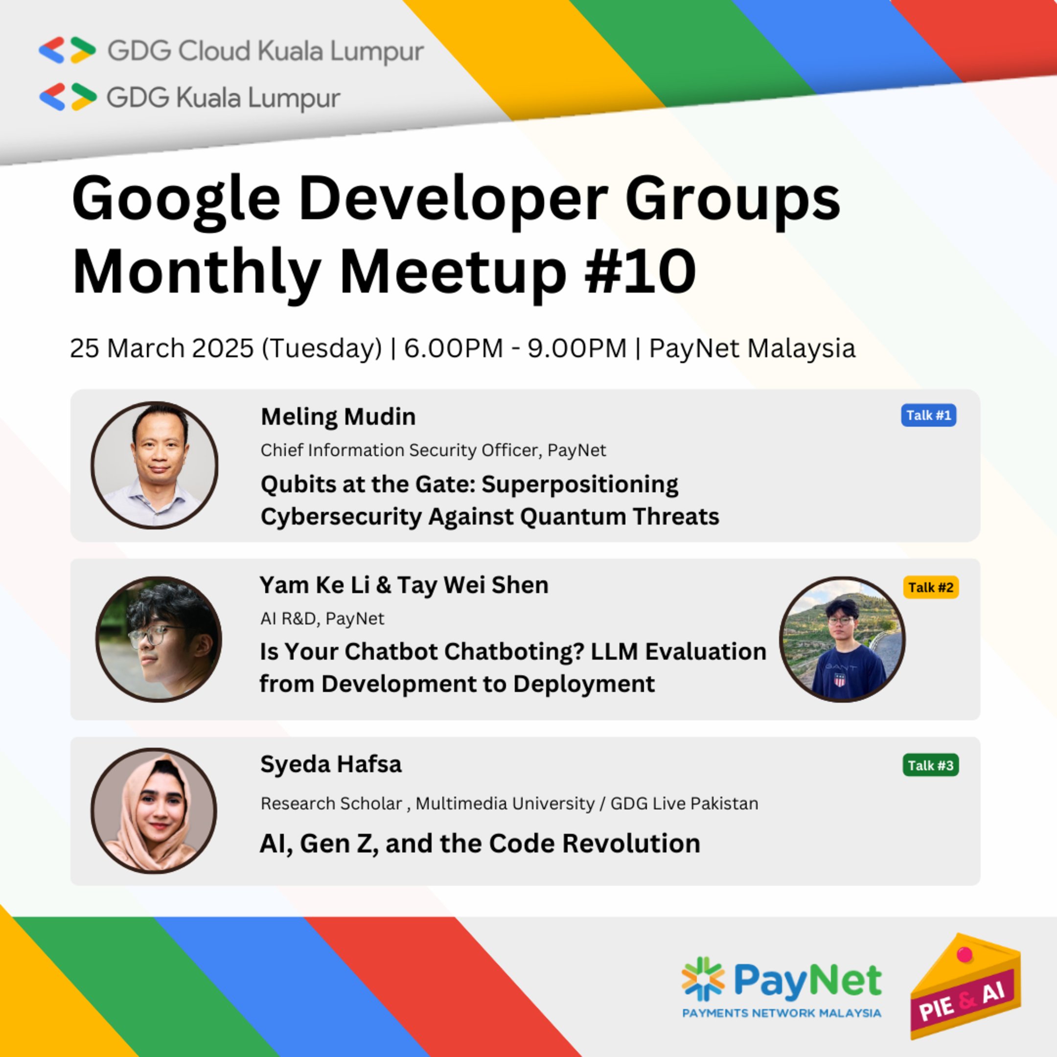 See GDG Meetup #10 X Pie & AI KL #1 at Google Developer Groups GDG Cloud KL