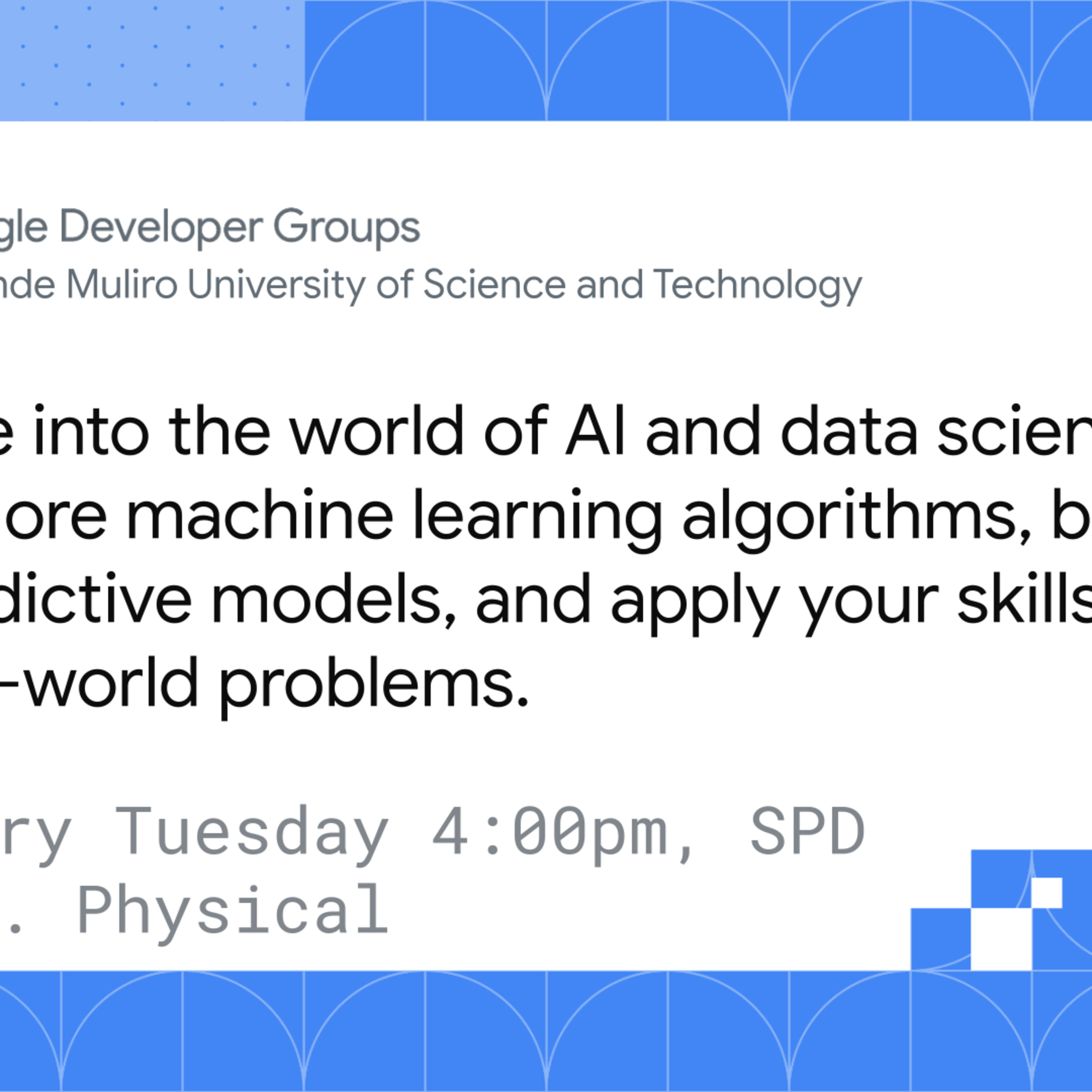 See Machine Learning Workshop at Google Developer Groups GDG on Campus ...