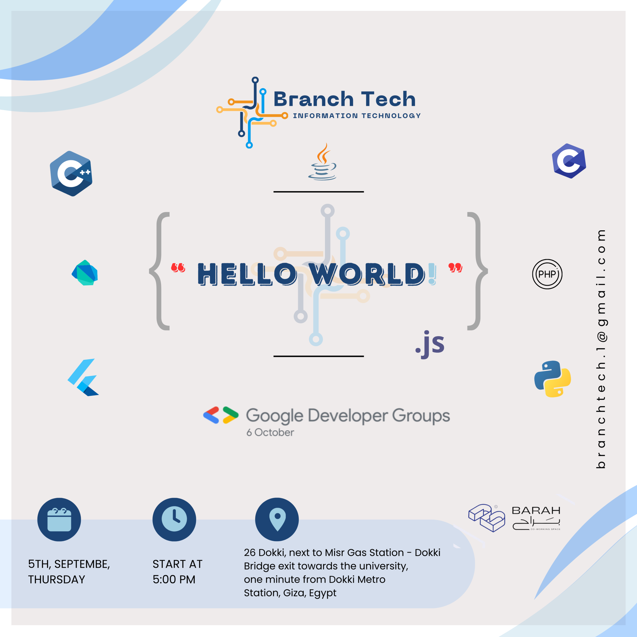 See "Hello World!" at Google Developer Groups GDG 6 October