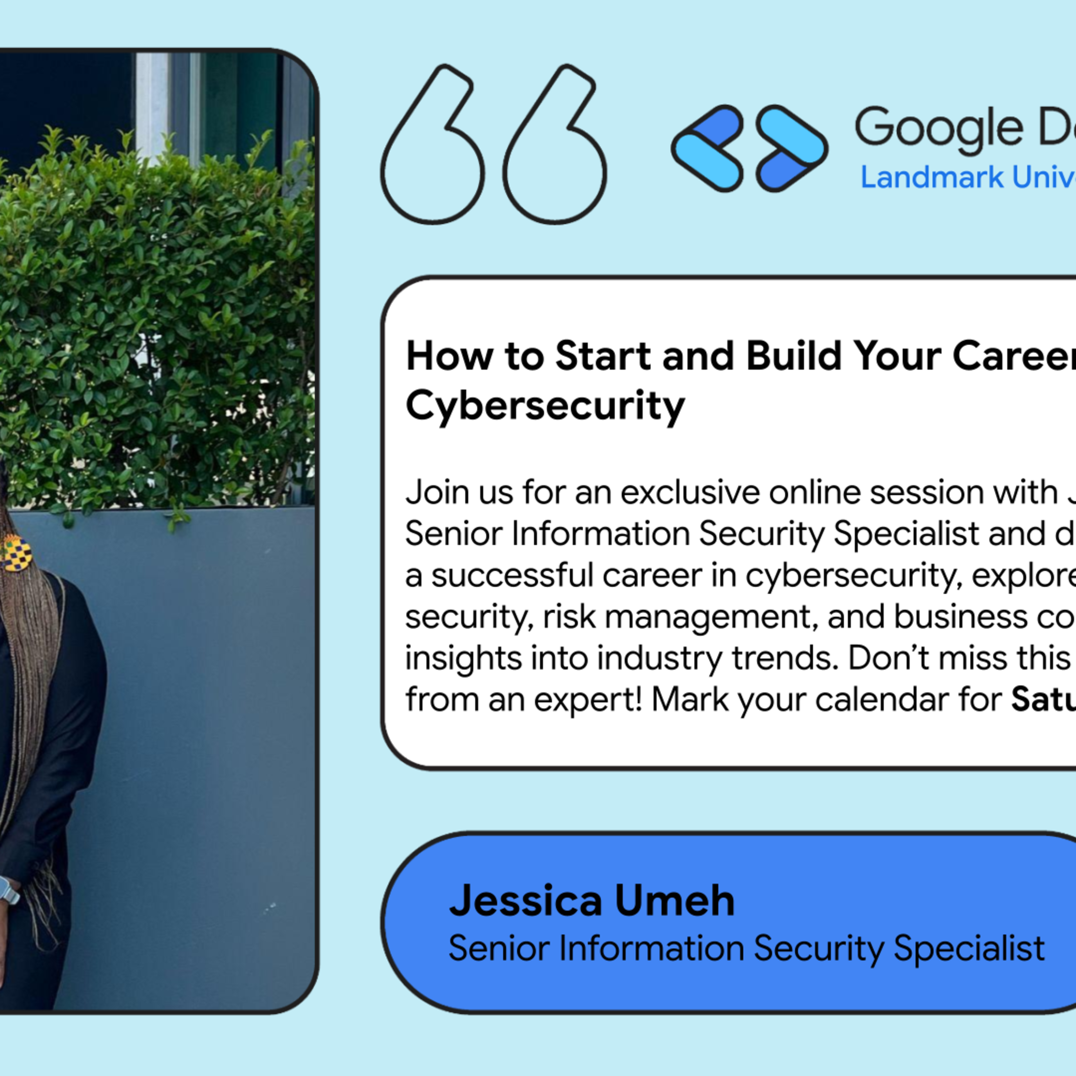 See How to Start and Build Your Career in Tech – Cybersecurity at Google Developer Groups GDG on ...