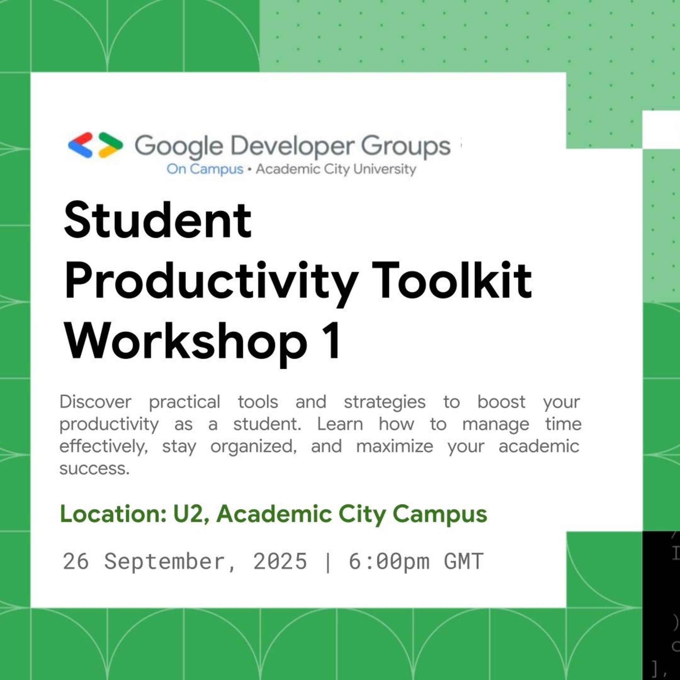 See Student Productivity Toolkit Workshop 1 at Google Developer Groups GDG on Campus Academic ...