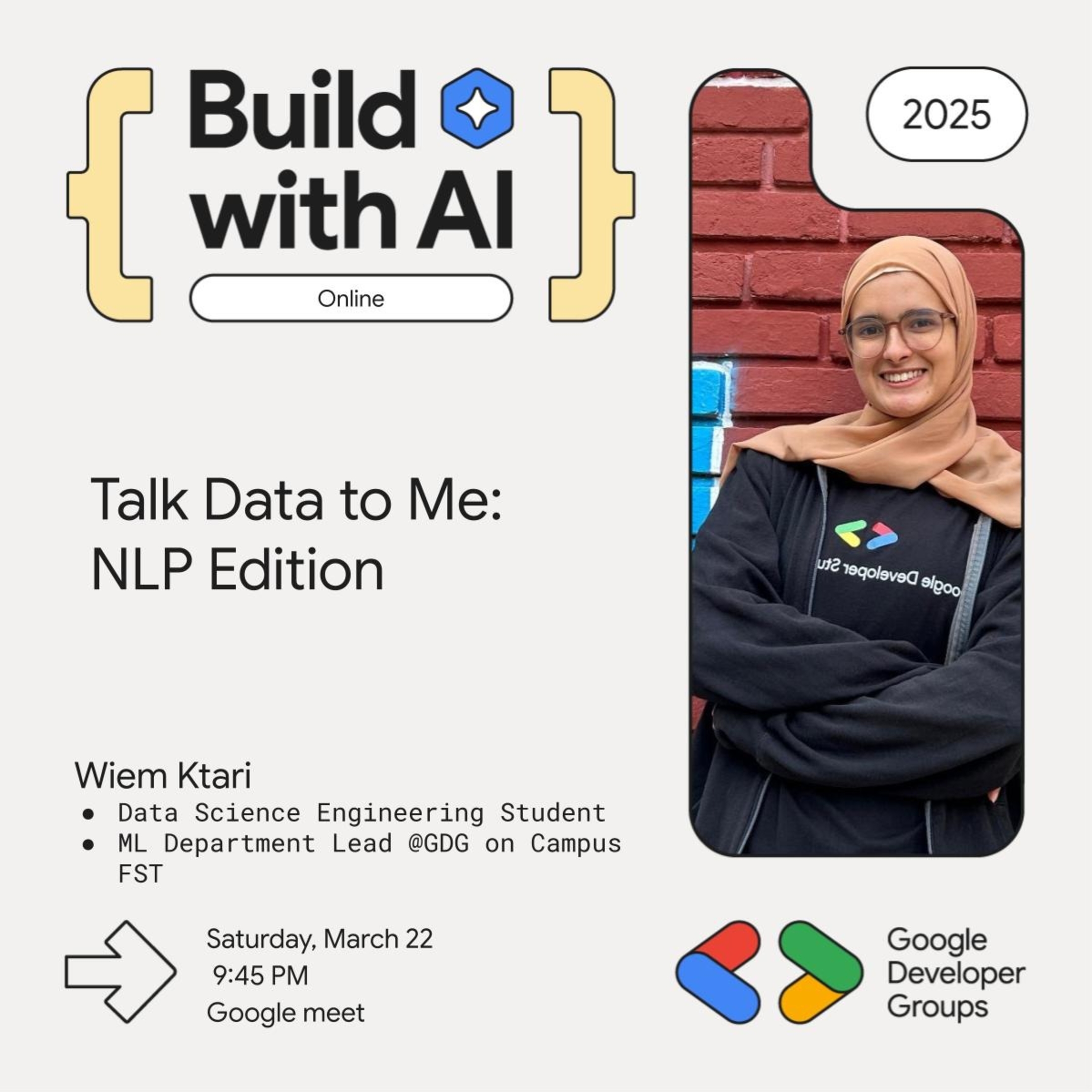 See 🧠💬 Talk Data To Me: NLP Edition 💬🧠 at Google Developer Groups GDG on Campus Faculty of ...
