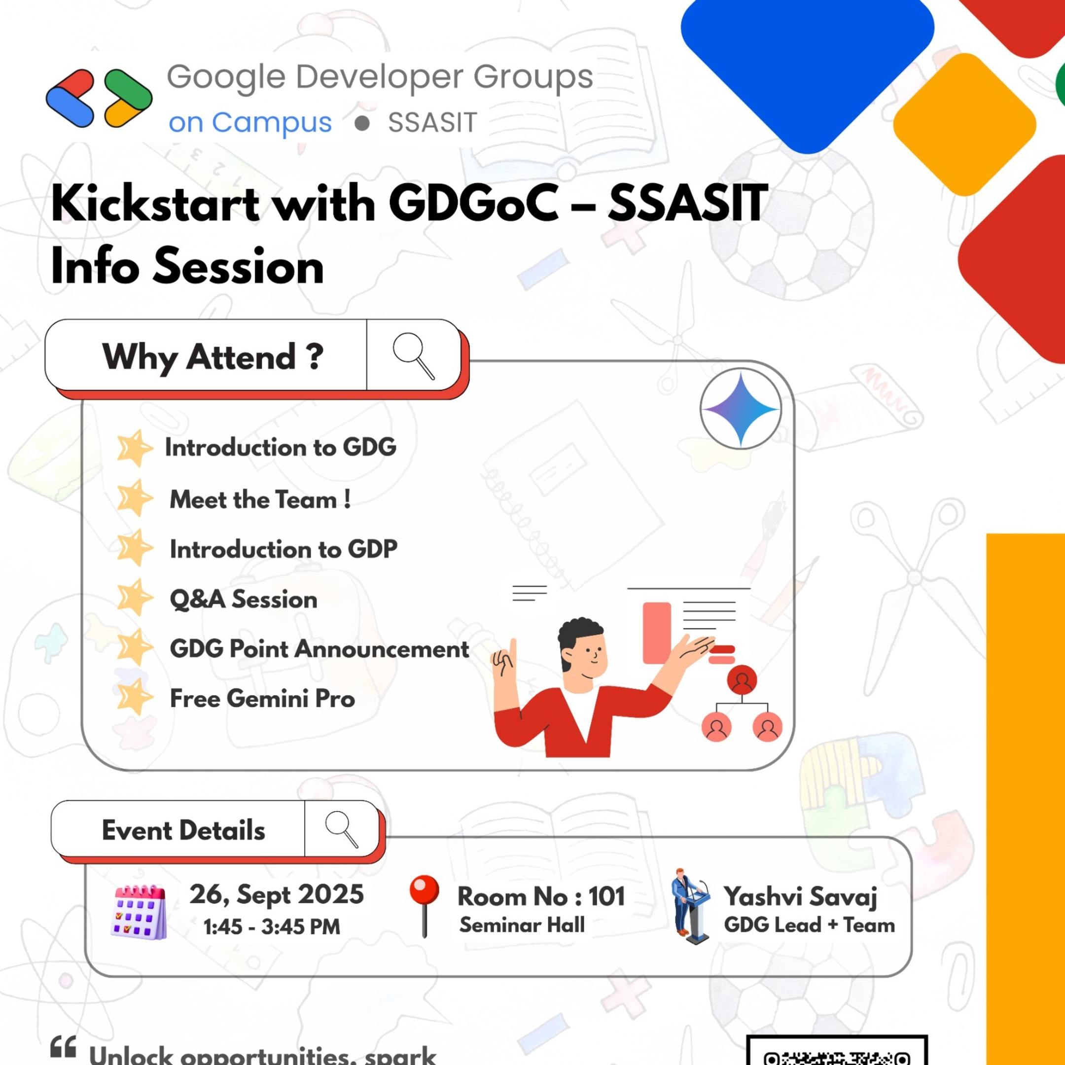 See Kickstart with GDG On Campus – SSASIT Info Session at Google Developer Groups GDG on Campus ...