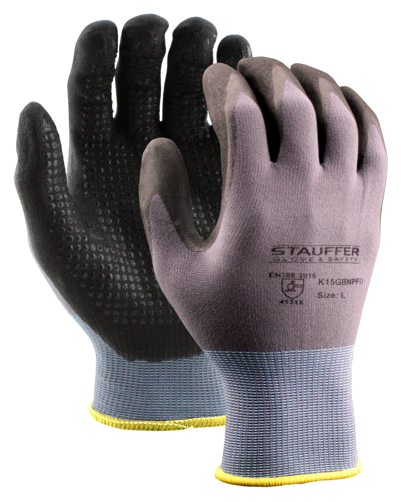 Stauffer Glove & Safety K15GBNPFD L - Gray Nylon/Spandex Gloves, Black ...