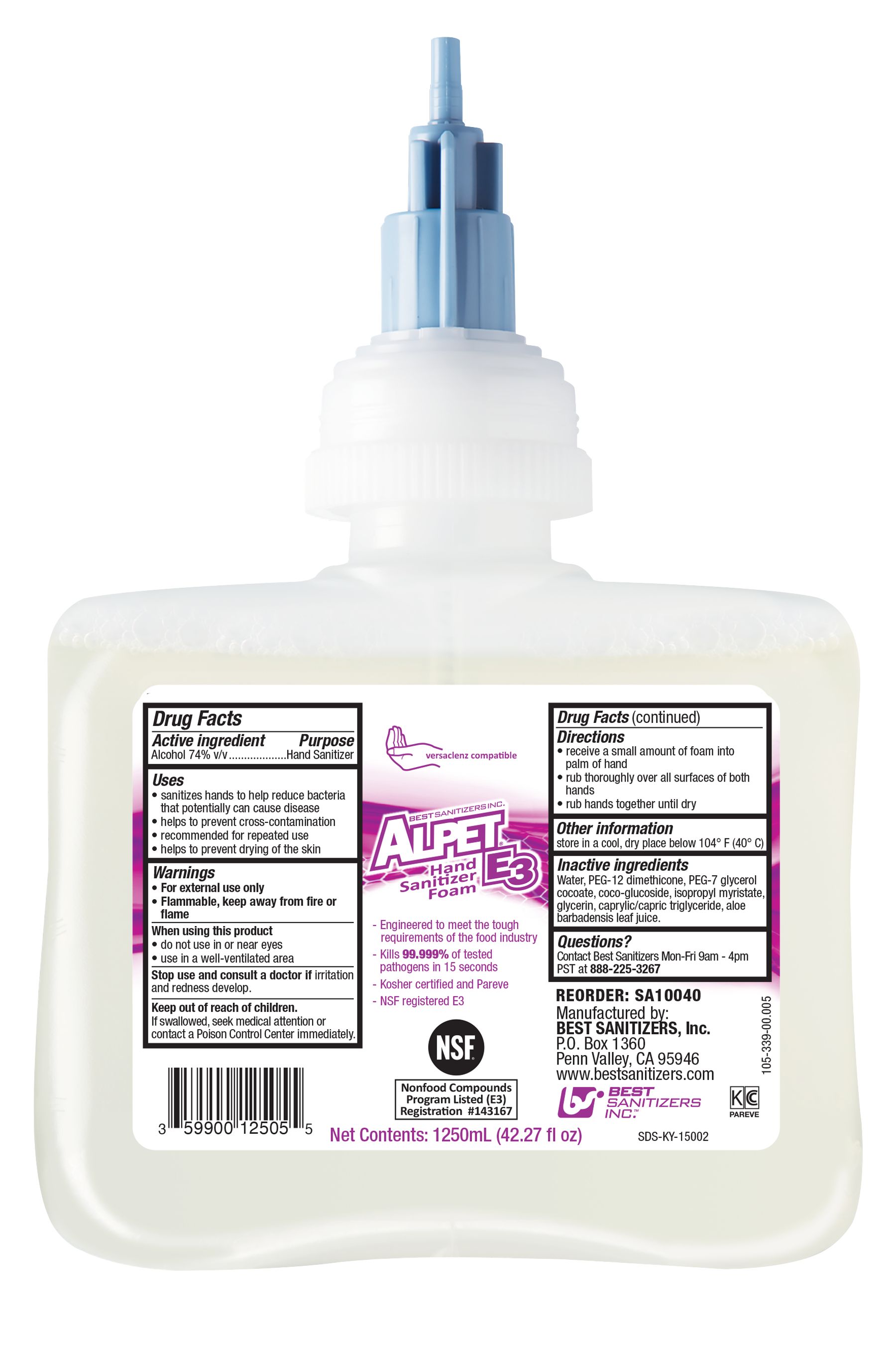 Best Sanitizers SA10040 - Alpet E3 Hand Sanitizer Foam 1250 mL ...