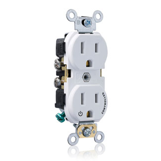 Leviton® CR015-1PW Duplex Self-Grounding Straight Blade Receptacle With ...