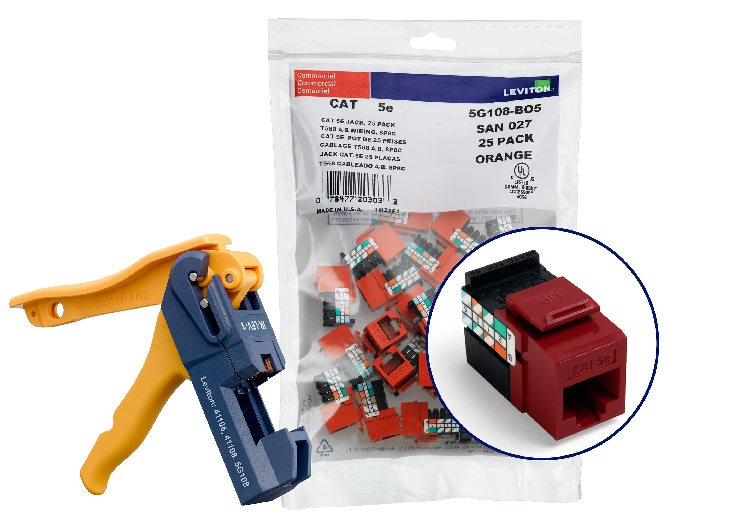 Leviton® GigaMax® 5G108-JR5 UTP Connector With Jack Rapid Tool, Cat 5e ...