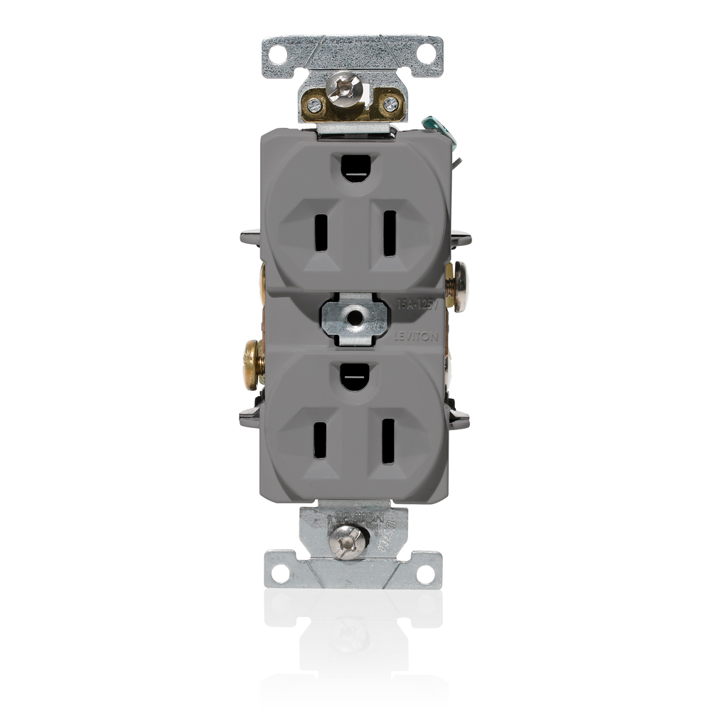 Leviton® C5262-GY C5262 Duplex Heavy Duty Indented Face Self-Grounding ...