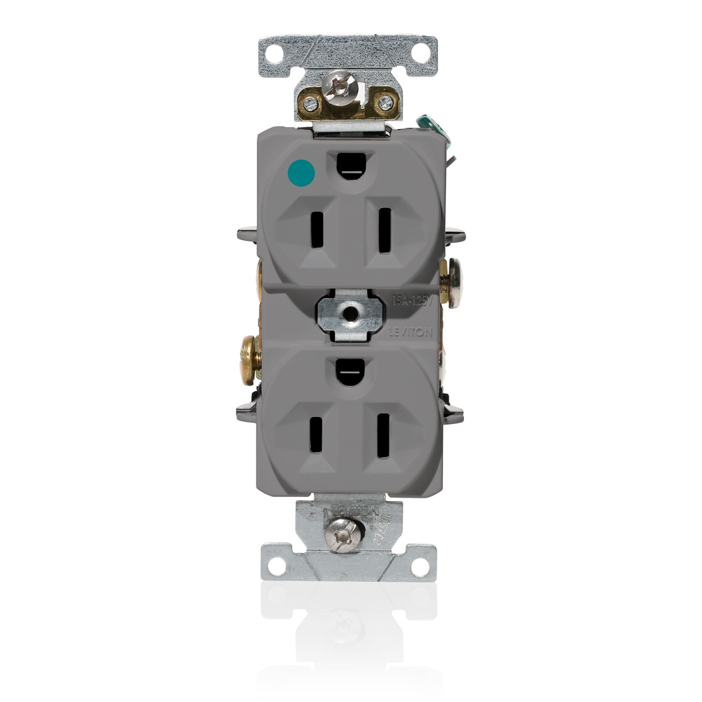 Leviton® C8200-GY Duplex Heavy Duty Indented Face Self-Grounding ...