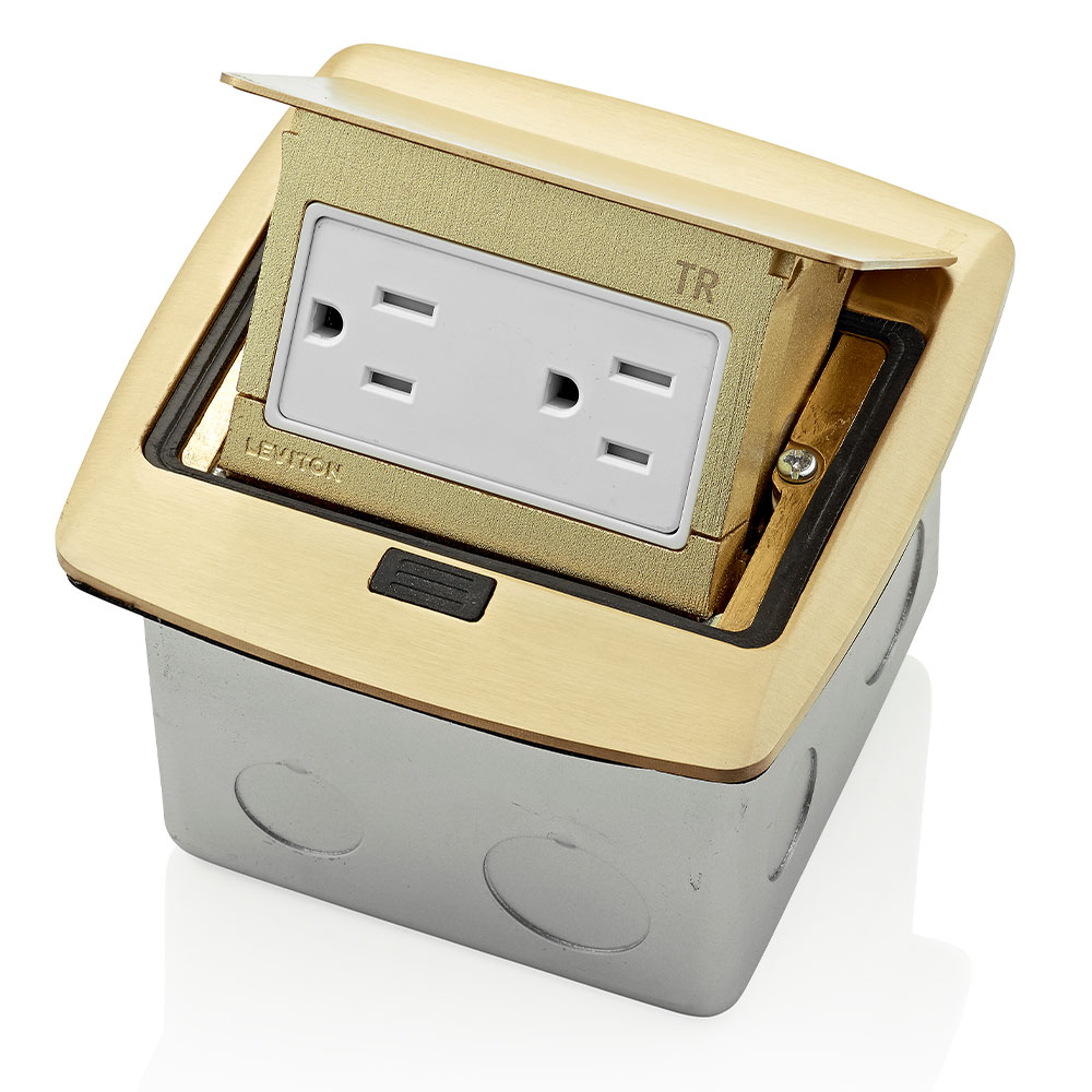 Leviton® PFTR1-BR Pop-Up Floor Box With 125 VAC, 15 A Duplex Receptacle ...