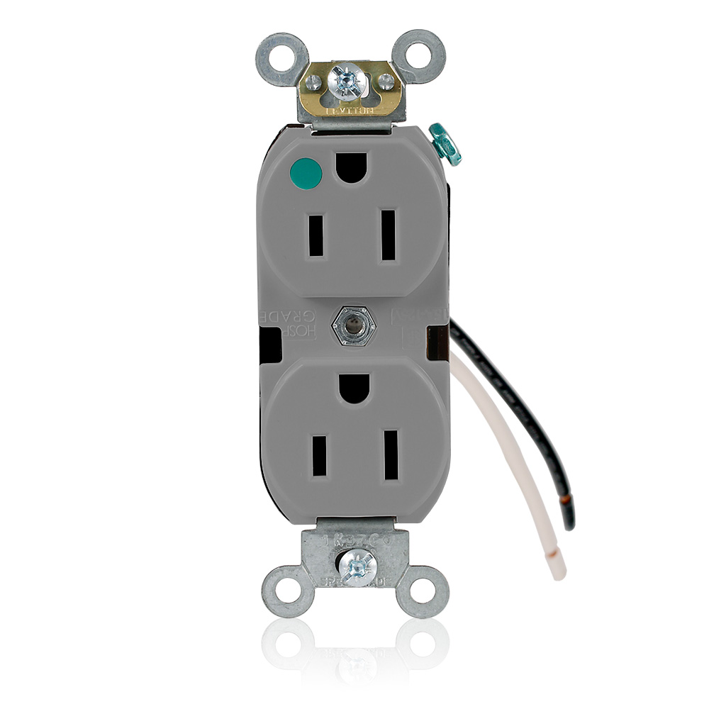 Leviton® 8200-CGY 1-Phase Duplex Heavy Duty Straight Blade Receptacle ...