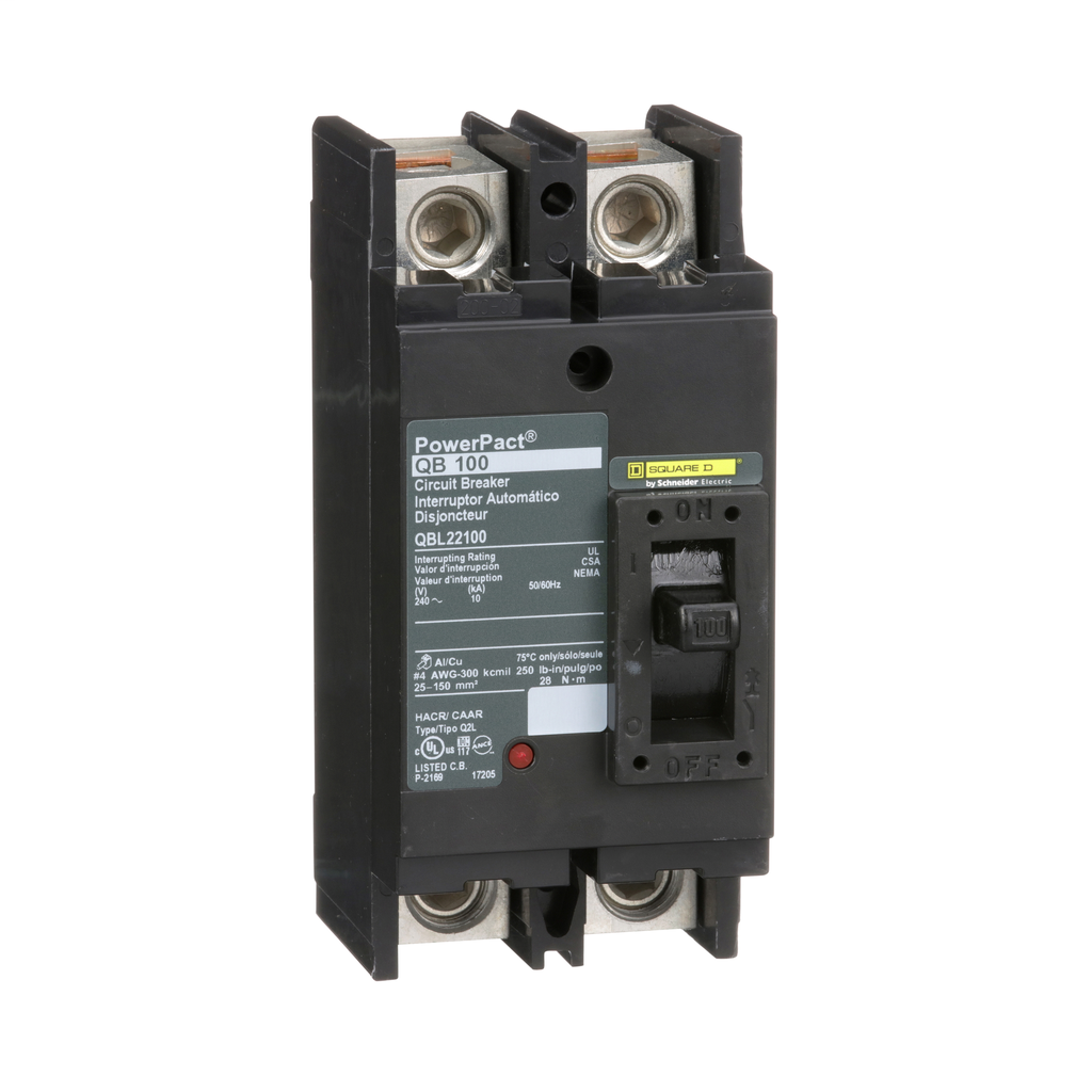 Square D™ PowerPact™ QBL22100 Type QBL Molded Case Circuit Breaker, 240 ...