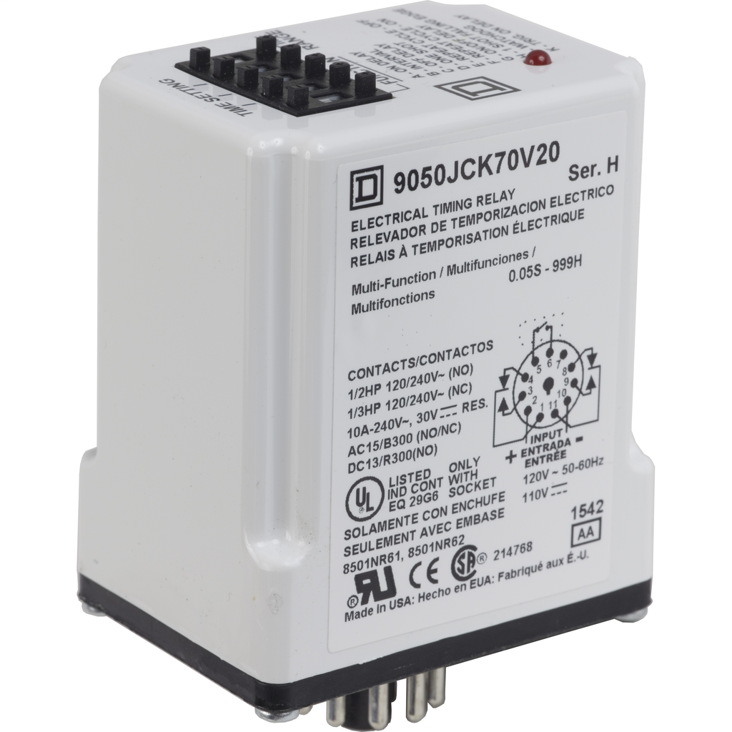 Square D™ 9050JCK70V20 Type JCK Timing Relay, 1 to 999 min Time Setting ...