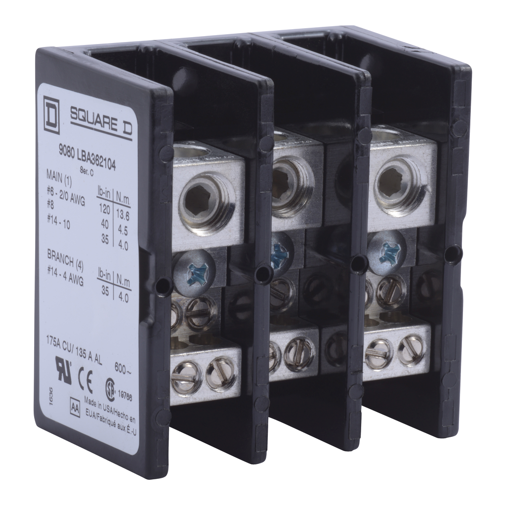 Square D™ TeSys™ Power Distribution Block, 600 VAC, 175 A, 3 Poles, 4 ...