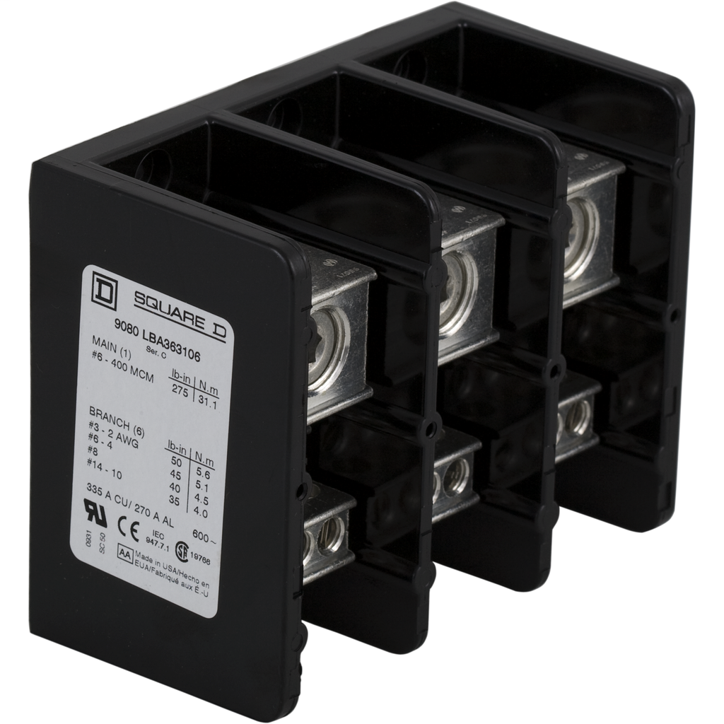 Square D™ TeSys™ Power Distribution Block, 600 VAC, 335 A, 3 Poles, 6 ...