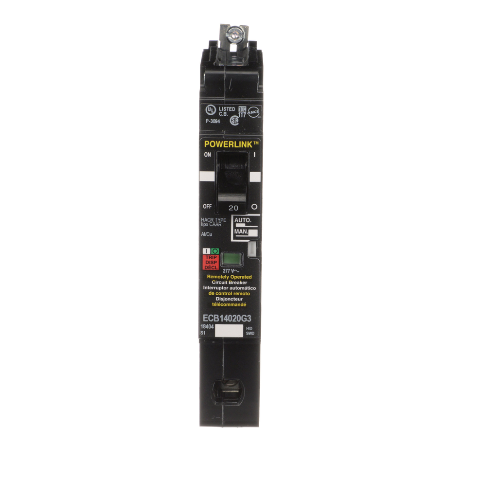 Square D™ POWERLINK™ ECB Molded Case Circuit Breaker, 120/277 VAC, 20 A, 14 kA Interrupt, 1 Pole ...