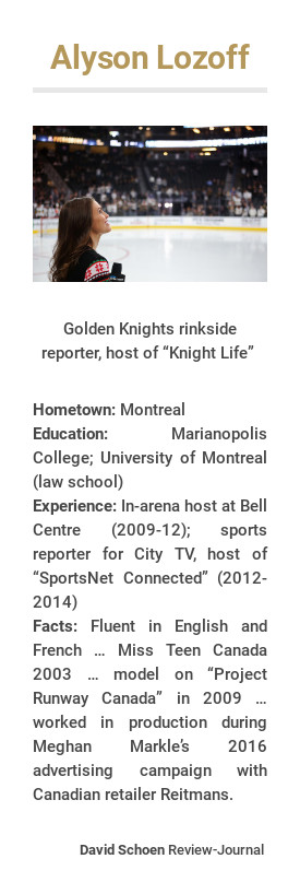 Alyson Lozoff follows fateful path to Knights’ rinkside role | Golden ...