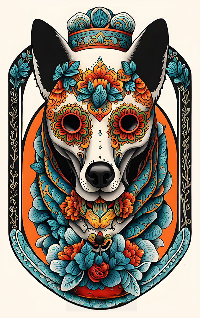 Sticker de Perro calavera de día de muertos con detalles azules para ...