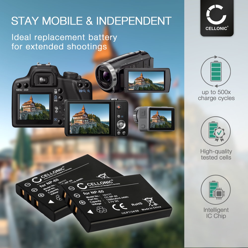 2x 1200mAh HP Camera Battery L1812A L1812B NP-60 R07